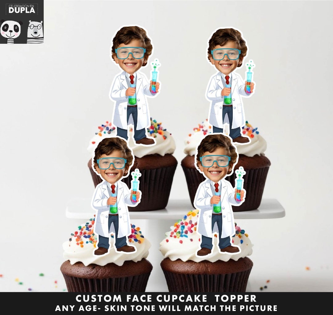 Scientist Cupcake Toppers - Face Cupcake Topper -custom Face- Cupcake ...