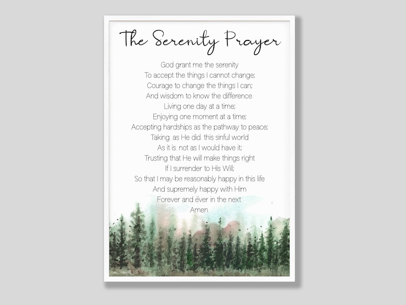 The Serenity Prayer Poster, AA Wall Art, Recovery Print, Sobriety Print ...