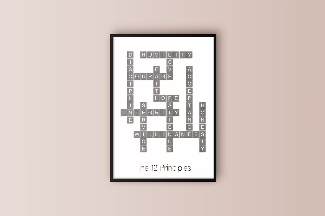 The 12 Principles Scrabble, AA Art, Recovery Wall Art, Sobriety Wall ...