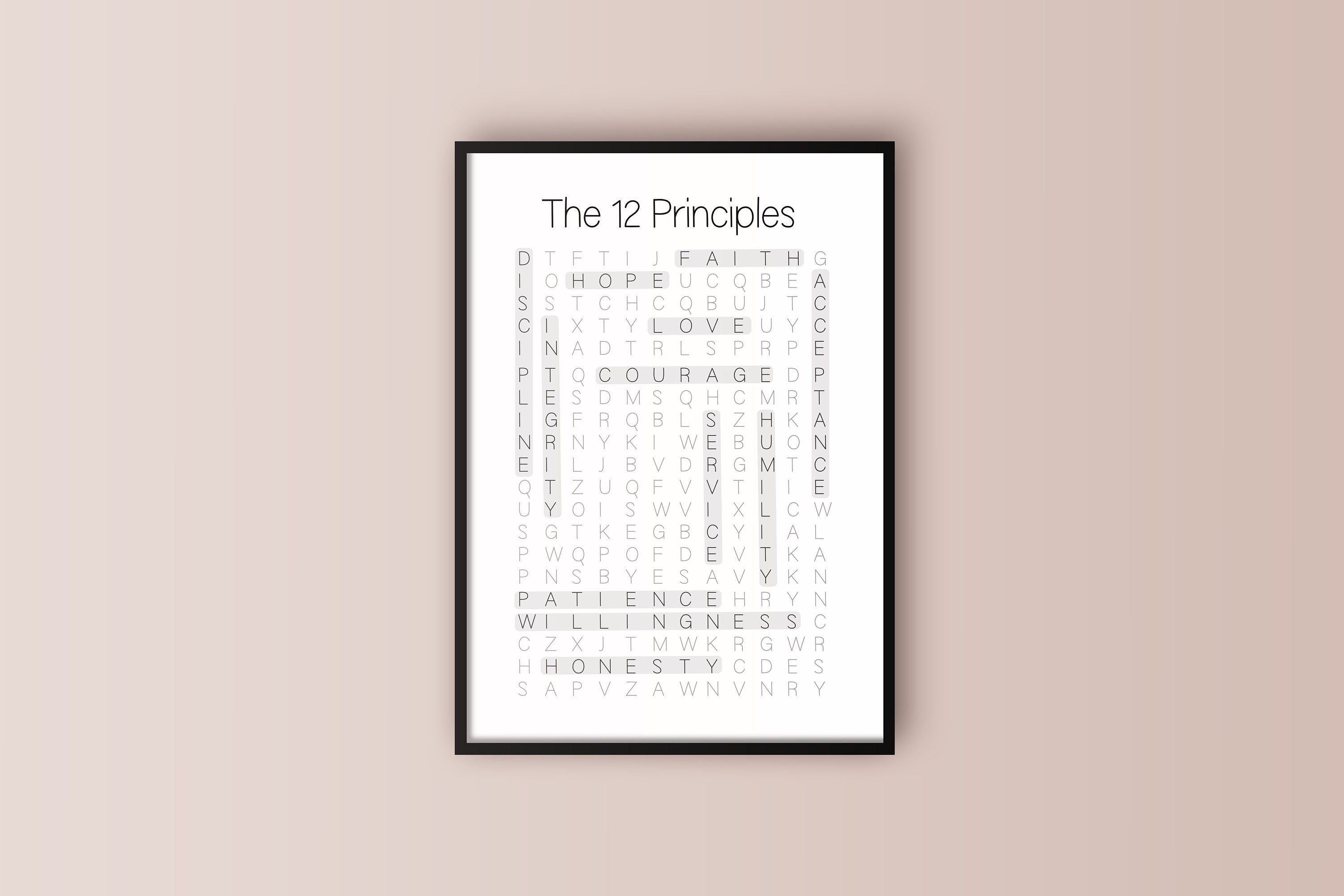 The 12 Principles, AA Wall Art, Recovery Wall Art, Sobriety Wall Art ...