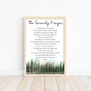 The Serenity Prayer Poster, AA Wall Art, Recovery Print, Sobriety Print ...