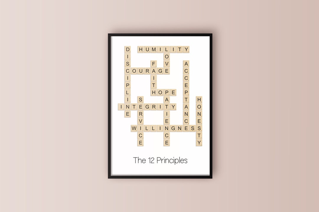 The 12 Principles Scrabble, AA Art, Recovery Wall Art, Sobriety Wall ...