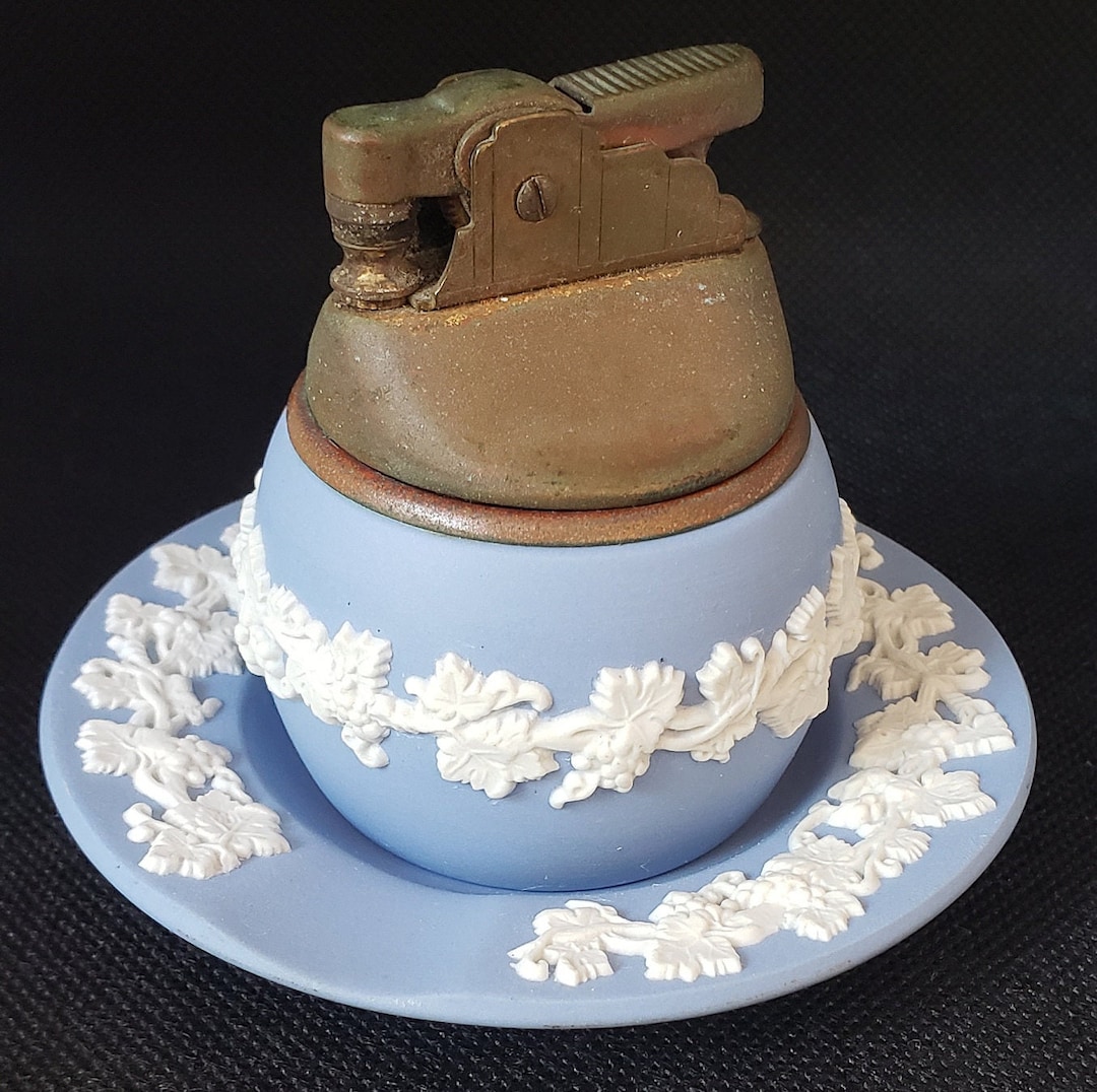 Wedgwood Blue Jasperware Table Lighter With Matching Tray, Grapevine ...