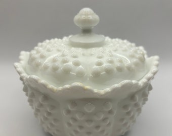 Vintage Fenton Milk Glass Hobnail Candy Dish Trinket Dish With Lid - Etsy