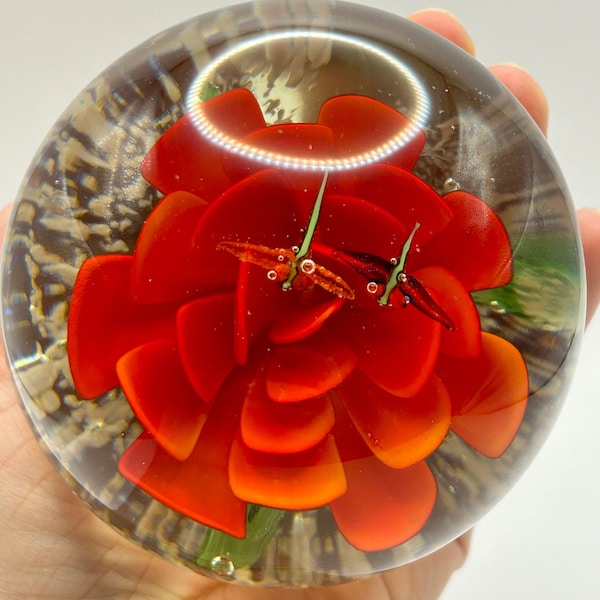 Vintage Flowers Paperweight Glass - Etsy