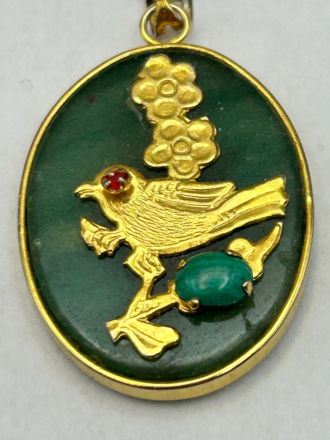Gold Plated Nephrite Jade Bird Pendant, With Ruby Eye - Etsy