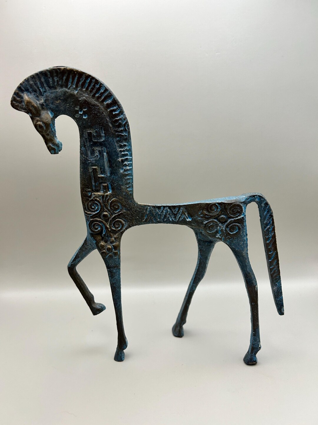 Etruscan Style Horse, Metal (brass?) With Blue Painted Patina - Etsy