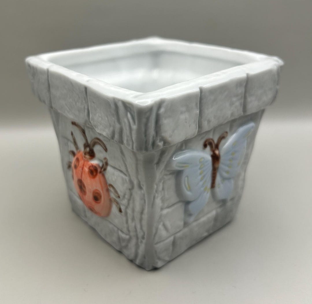 Vintage Ceramic Planter: Ladybug, Dragonfly, Snail & Butterfly - Etsy