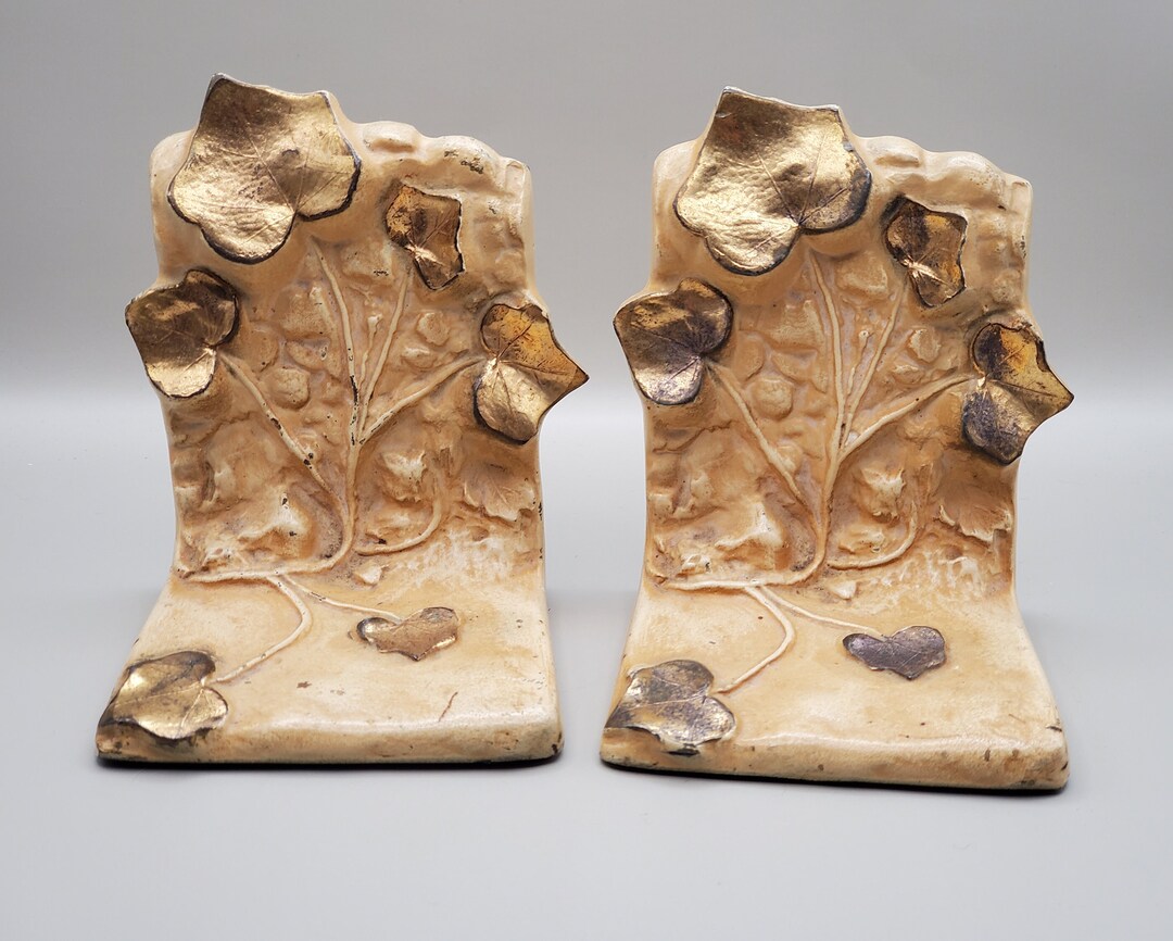 Cast Bronze Bookends by Mcclelland-barclay, Cream and Gold Climbing Ivy ...