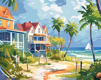 Sandy Beach Drawing #4 - Etsy