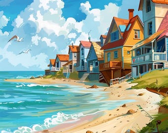 Sandy Beach Drawing #1 - Etsy