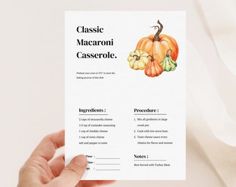 Printable Thanksgiving Recipe Card Template - Etsy