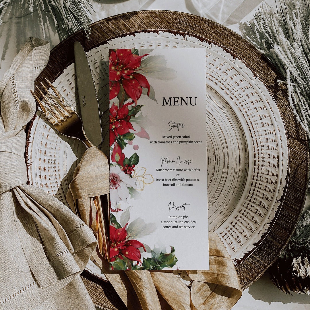 Christmas Menu Template,editable Christmas Menu,christmas Family Dinner ...