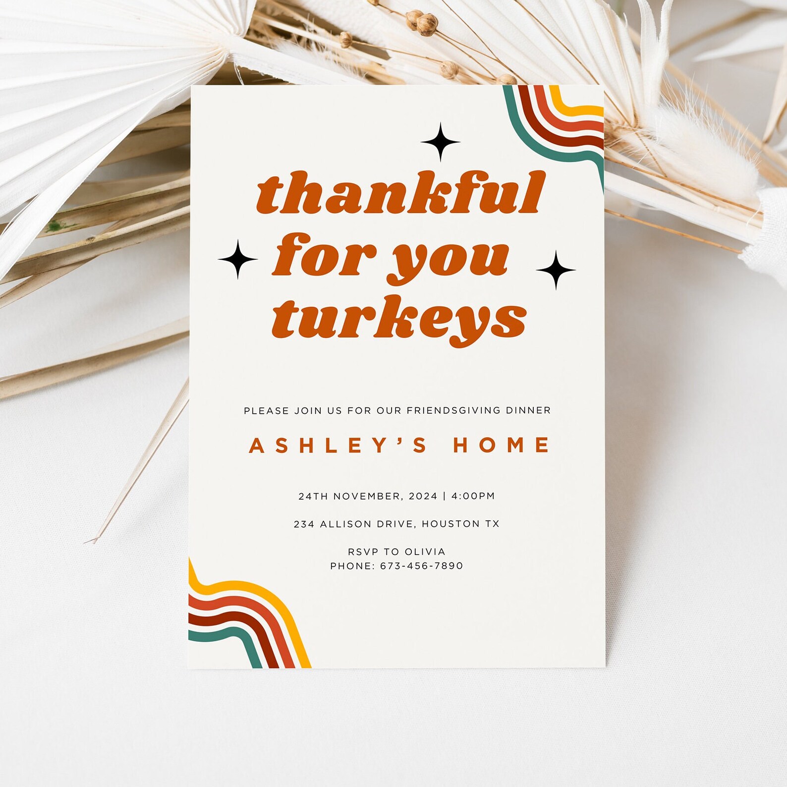 Thankful for You Turkeys Thanksgiving Invitation Template,friendsgiving ...