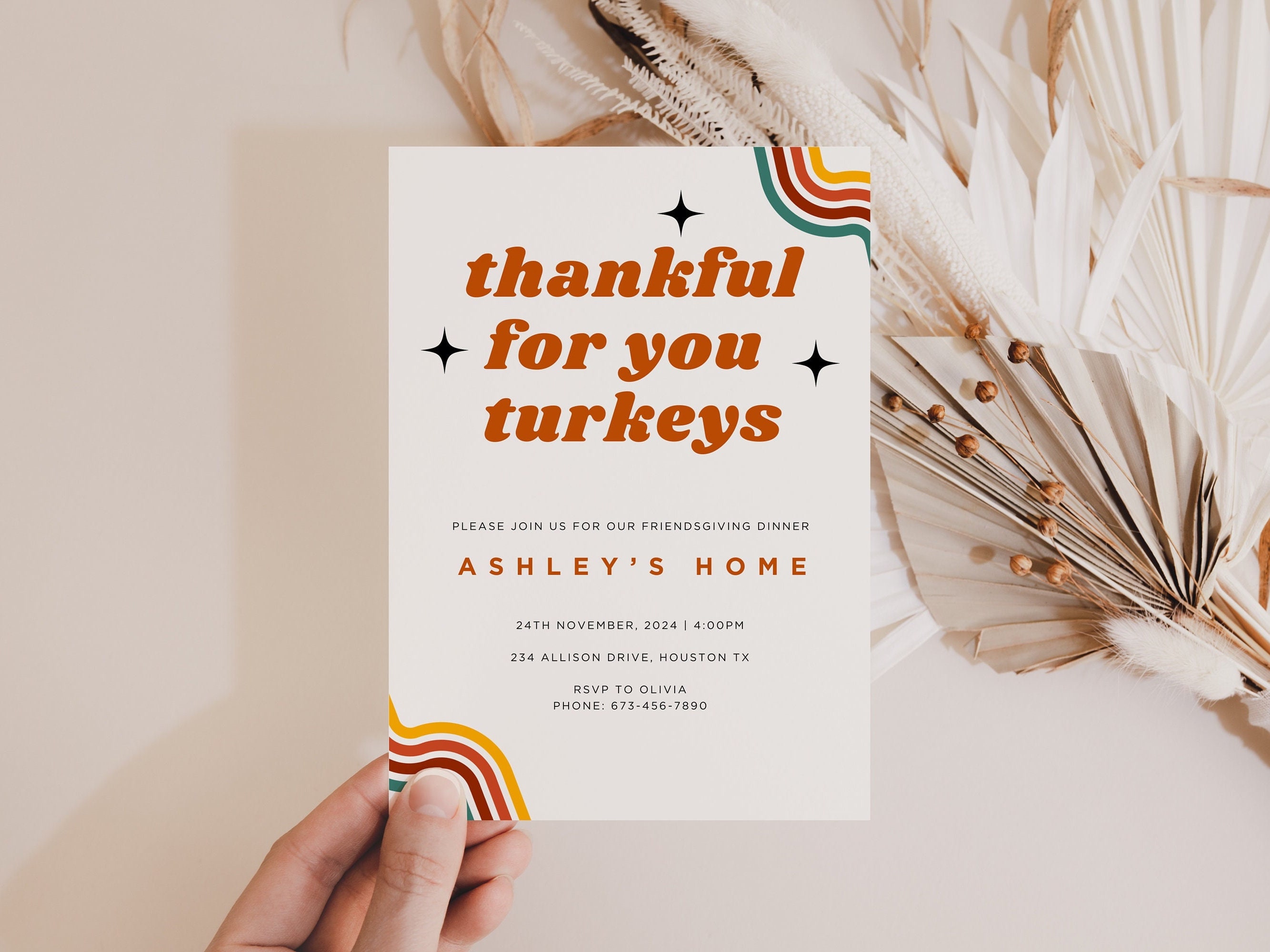 Thankful for You Turkeys Thanksgiving Invitation Template,friendsgiving ...
