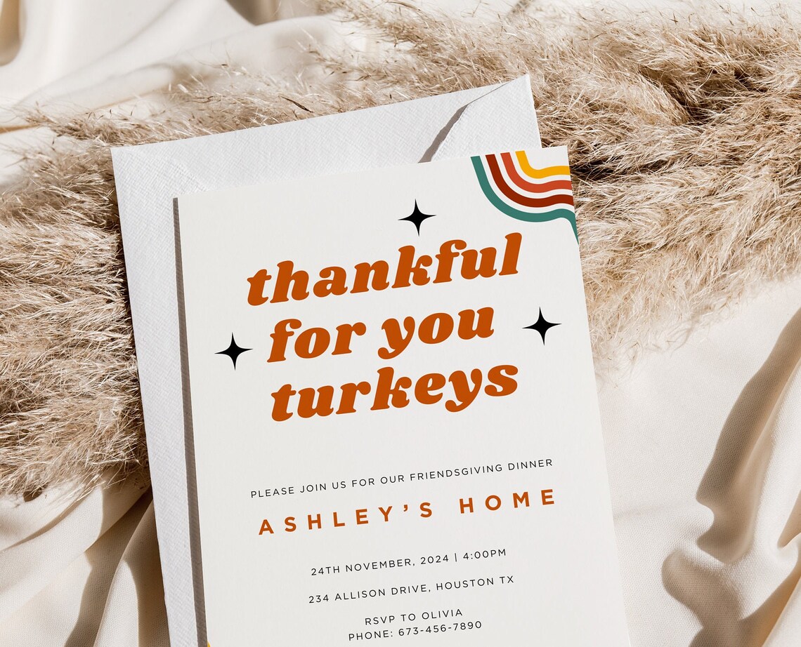 Thankful for You Turkeys Thanksgiving Invitation Template,friendsgiving ...