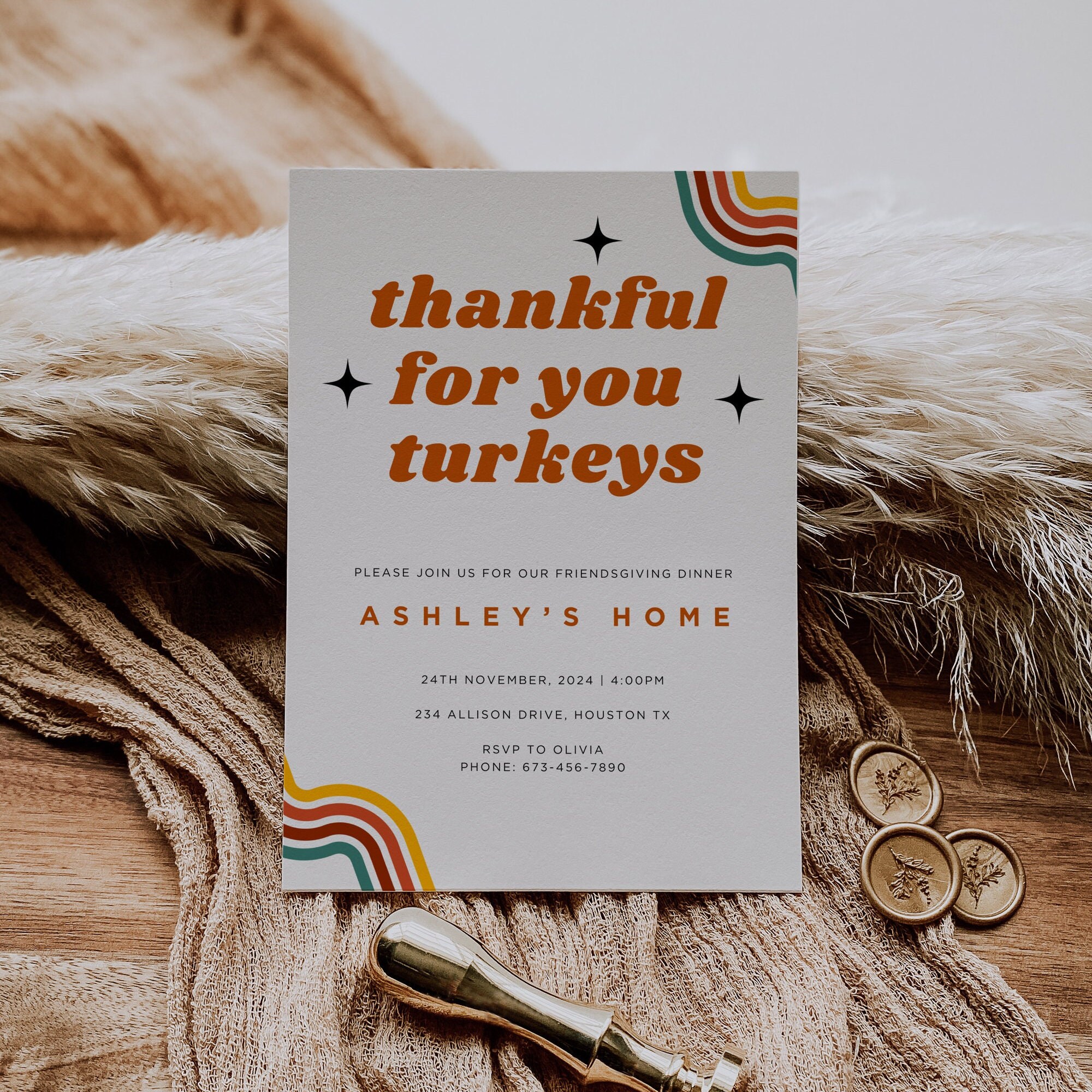 Thankful for You Turkeys Thanksgiving Invitation Template,friendsgiving ...