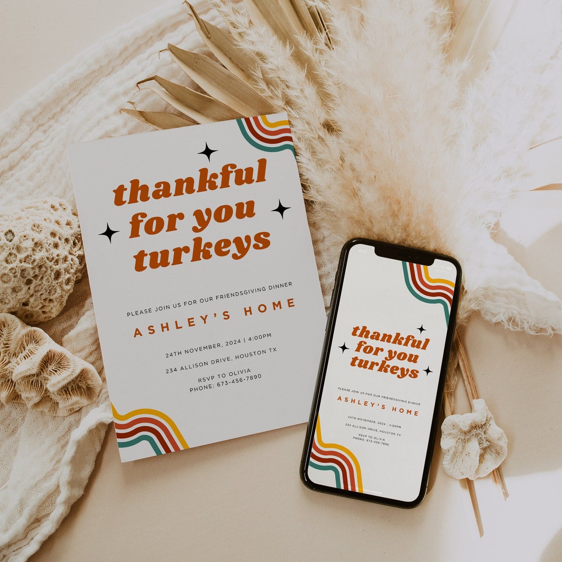 Thankful for You Turkeys Thanksgiving Invitation Template,friendsgiving ...