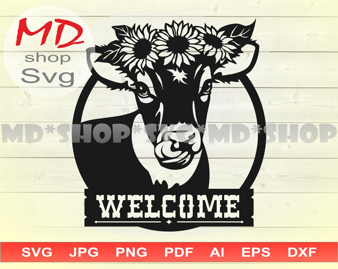 Calf With Sunflowers Wreath, Cow Welcome Sign, Welcome Farm Ranch, DXF ...