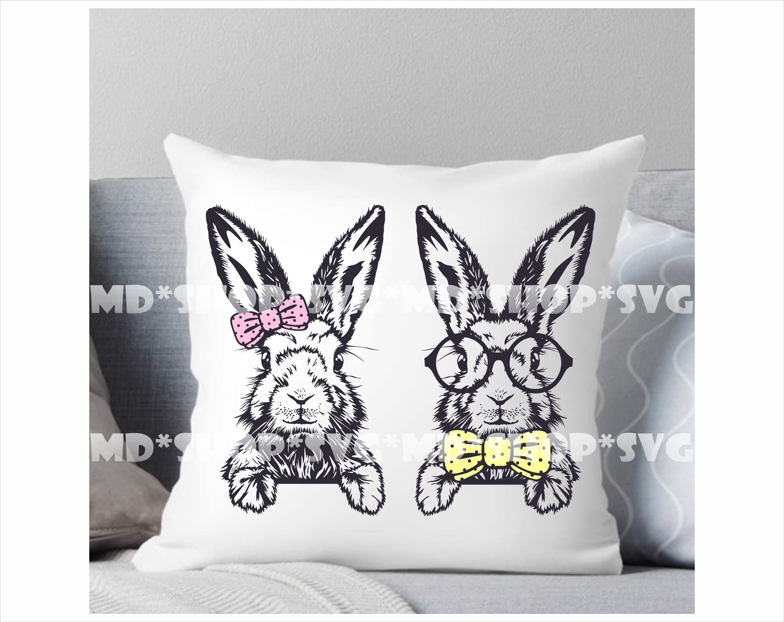 Bunnies SVG for Cricut, Rabbits Male and Female Silhouette DXF, T-shirt ...