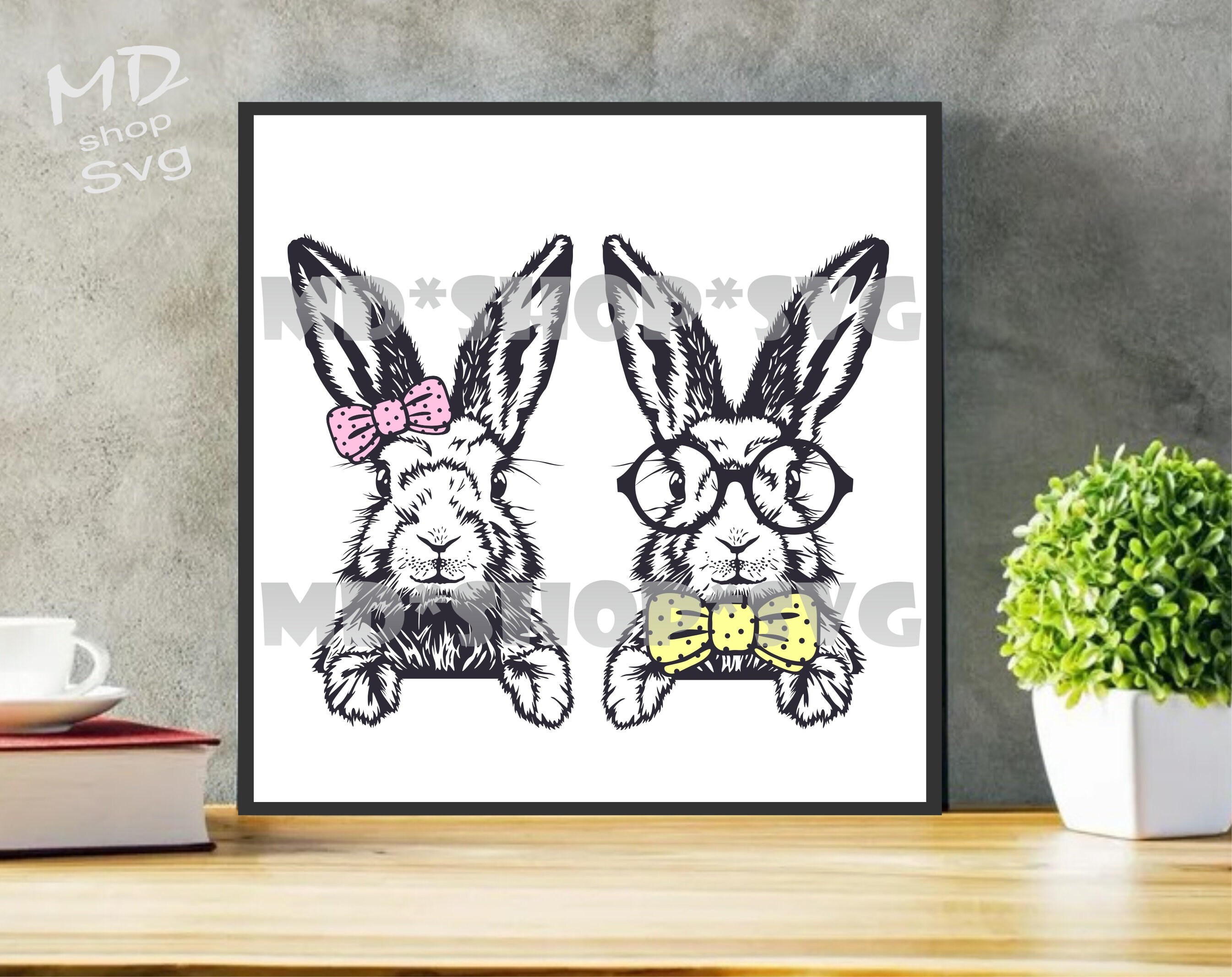 Bunnies SVG for Cricut, Rabbits Male and Female Silhouette DXF, T-shirt ...