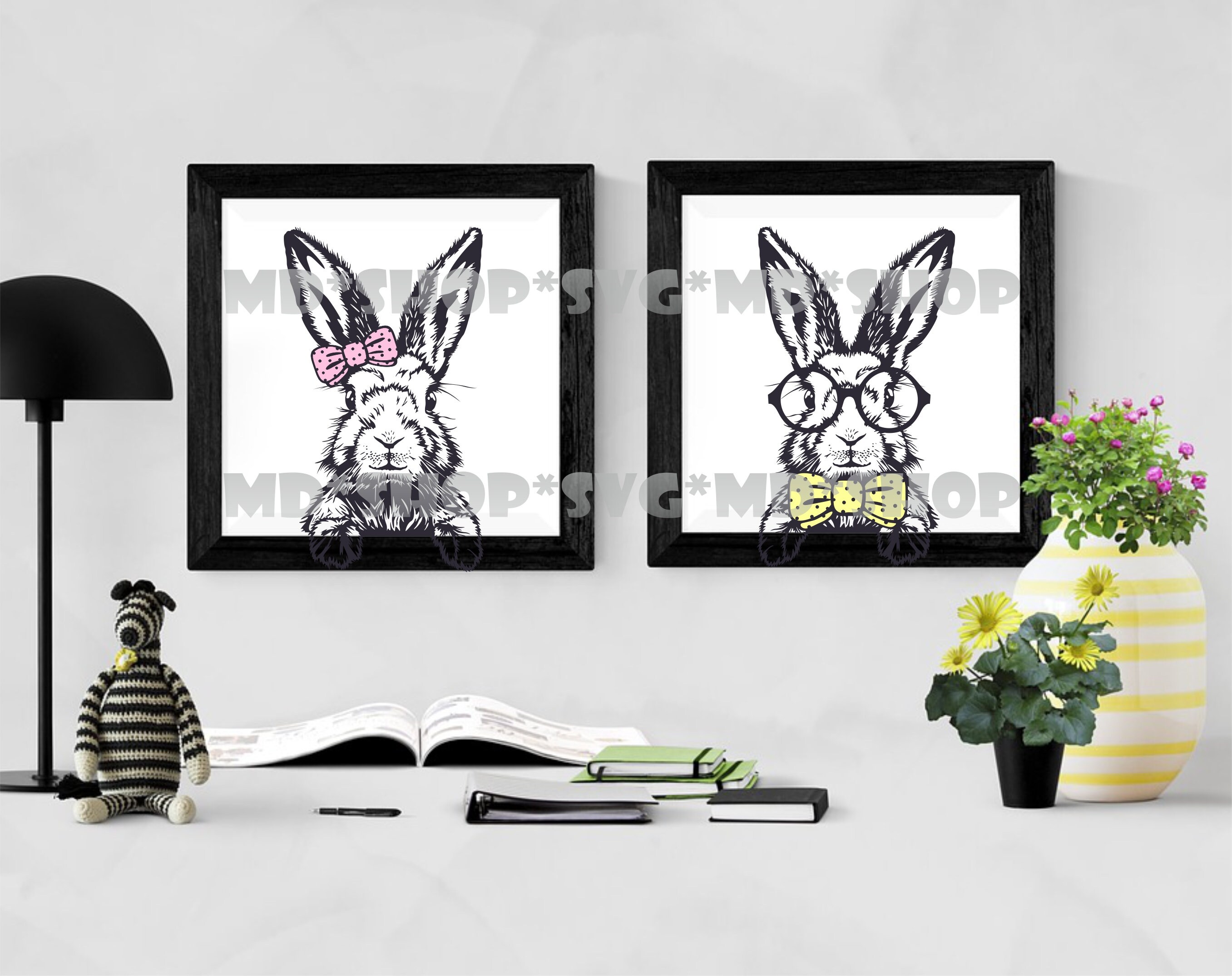 Bunnies SVG for Cricut, Rabbits Male and Female Silhouette DXF, T-shirt ...