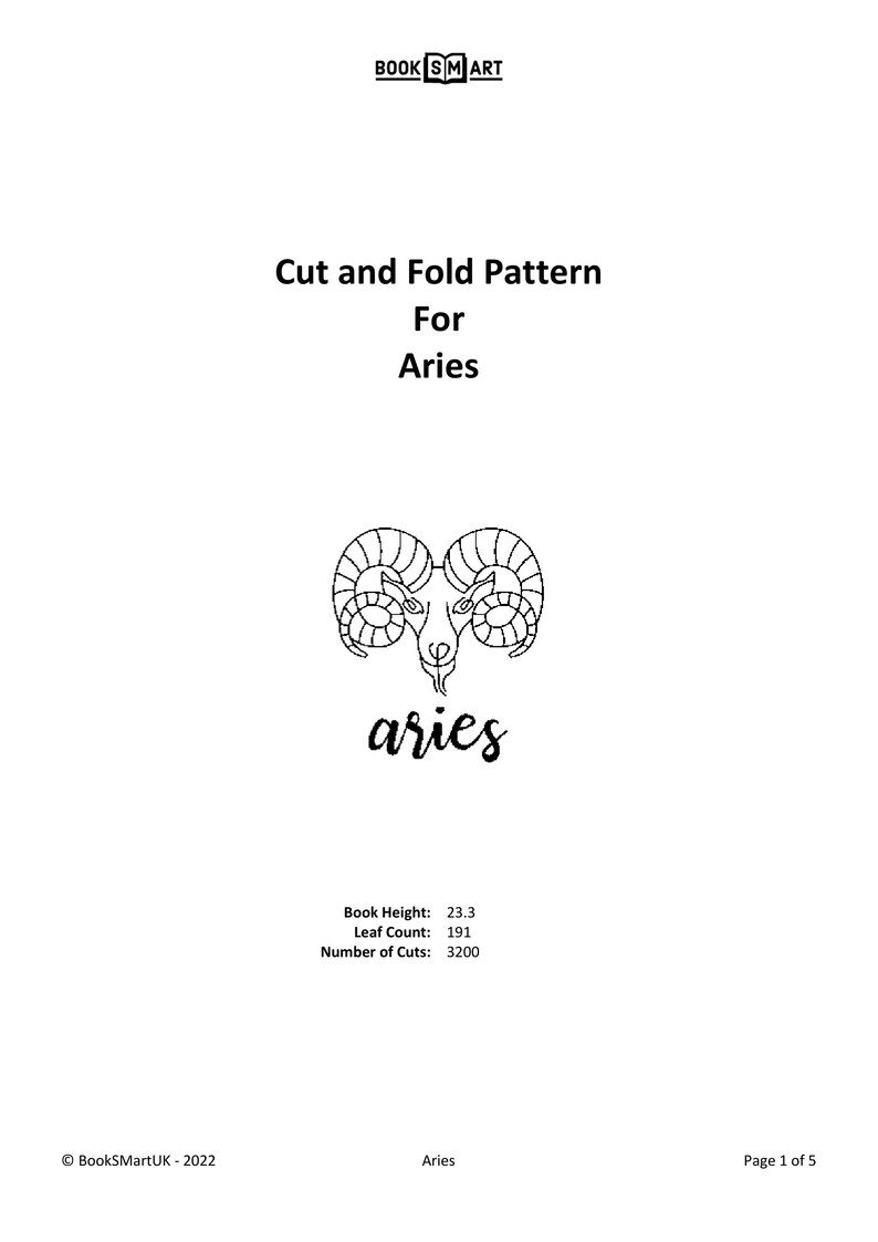 Aries Zodiac Symbol Book Cut and Fold Pattern Instant - Etsy