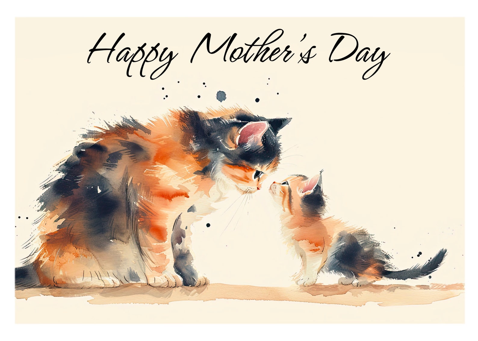 Watercolor Cat Mother's Day Card: Handmade Feline Art - Etsy