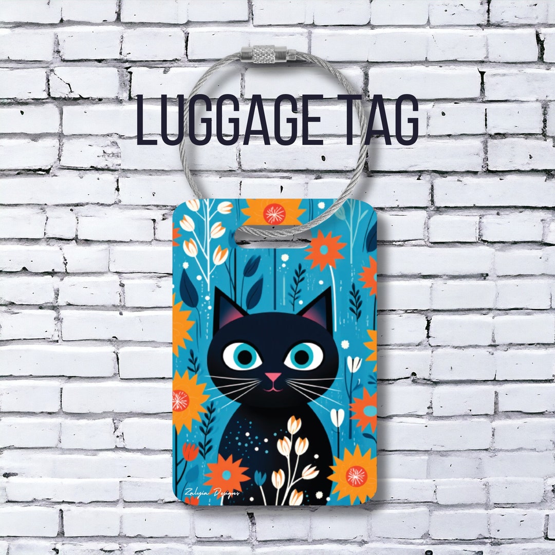 Black Cat Aluminum Luggage Tag, Travel Gift, Cat Stuff for Cat Lovers ...