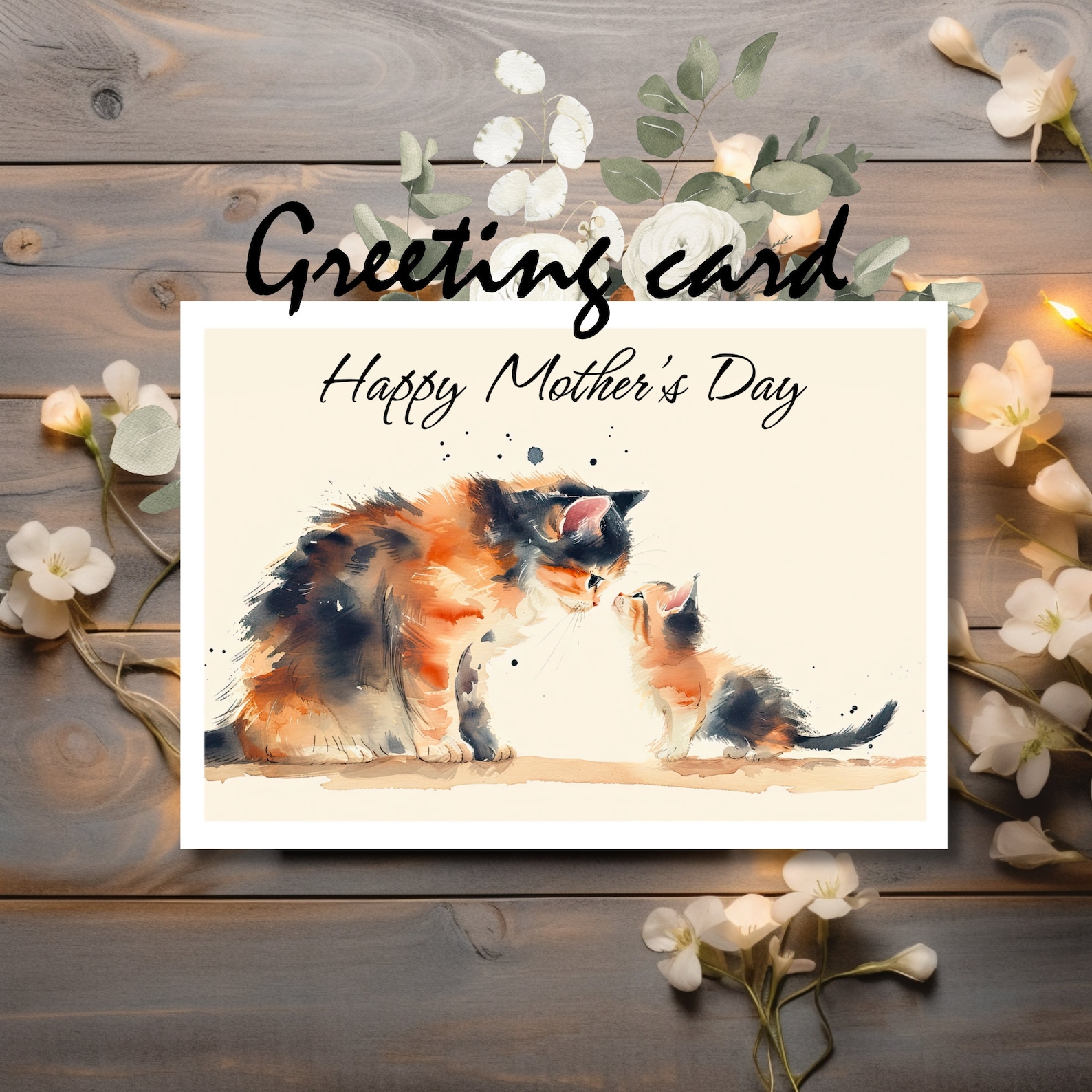 Watercolor Cat Mother's Day Card: Handmade Feline Art - Etsy
