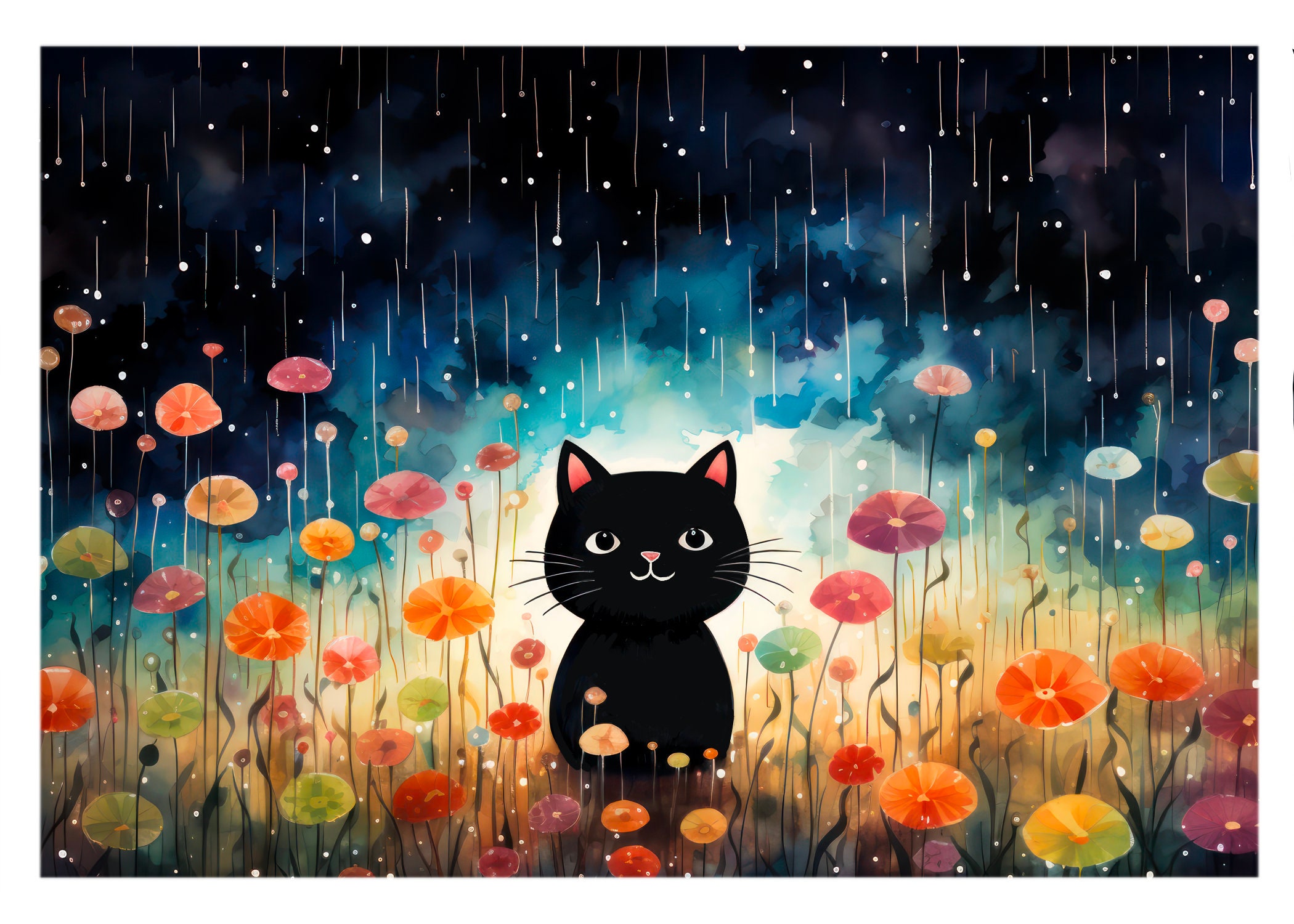 Midnight Blossoms Cat Greeting Card: Floral Birthday Card - Etsy