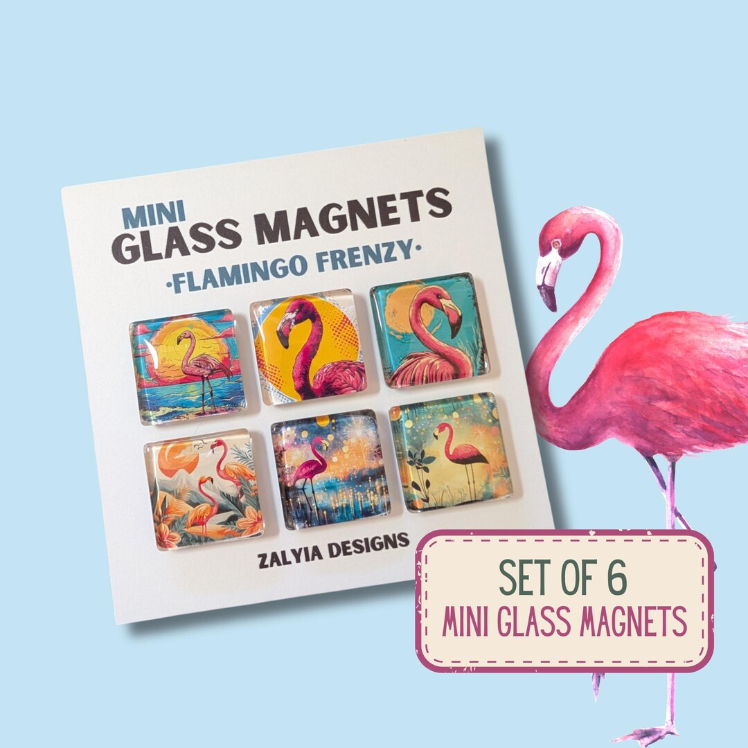 Flamingo Frenzy Mini Glass Magnet Set: Tropical Fridge Art - Etsy