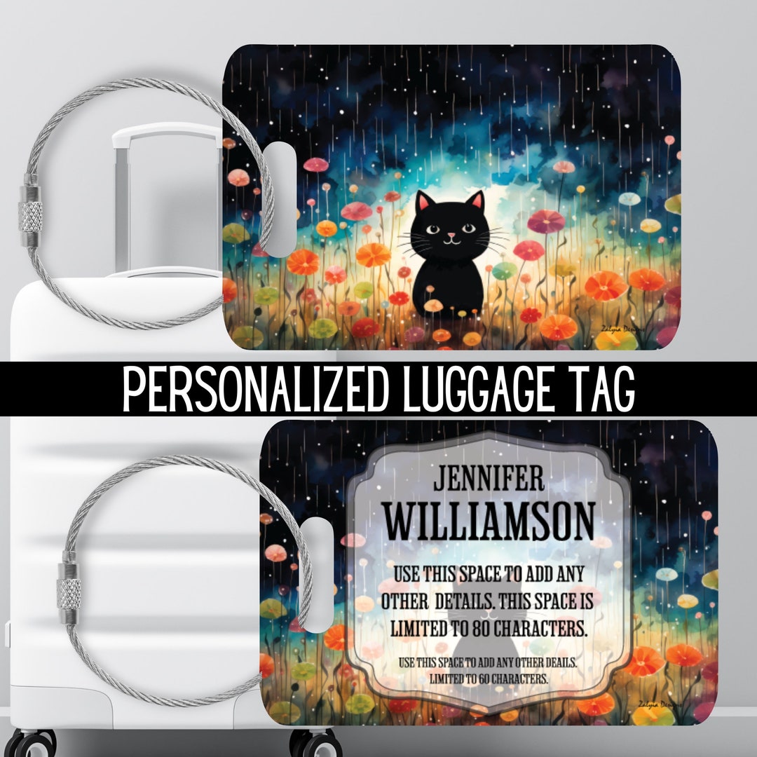 Custom Luggage Tag, Custom Name Tag, Pet Carrier Tag, Black Cat ...