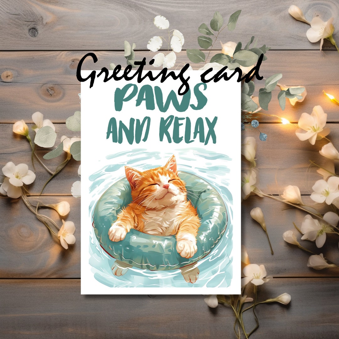 Orange Cat Greeting Card: Paws and Relax - Handmade Blank Notecard - Etsy
