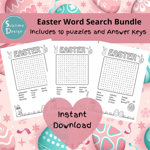 Printable Easter Word Search for Kids Easter Puzzle Bundle | Etsy