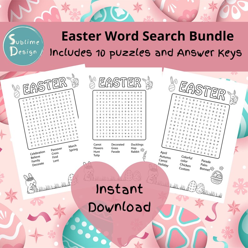 Printable Easter Word Search for Kids, Easter Puzzle Bundle, Easter ...