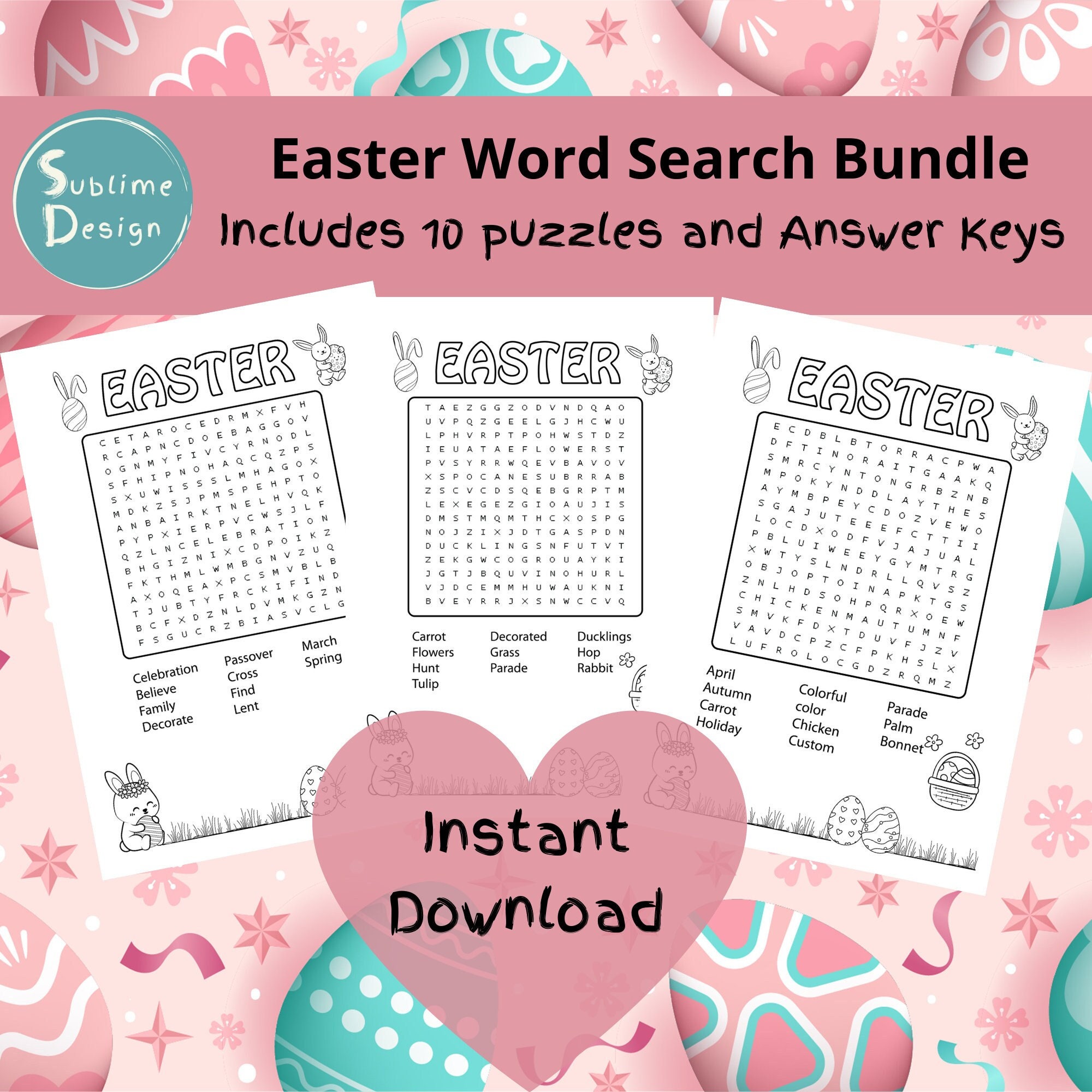 Printable Easter Word Search for Kids, Easter Puzzle Bundle, Easter ...