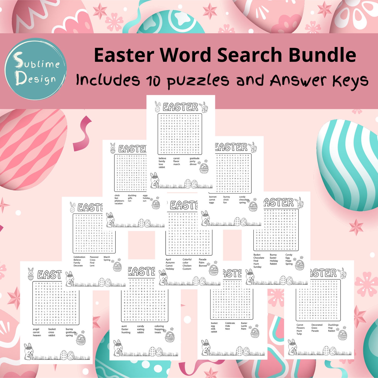 Printable Easter Word Search for Kids, Easter Puzzle Bundle, Easter ...