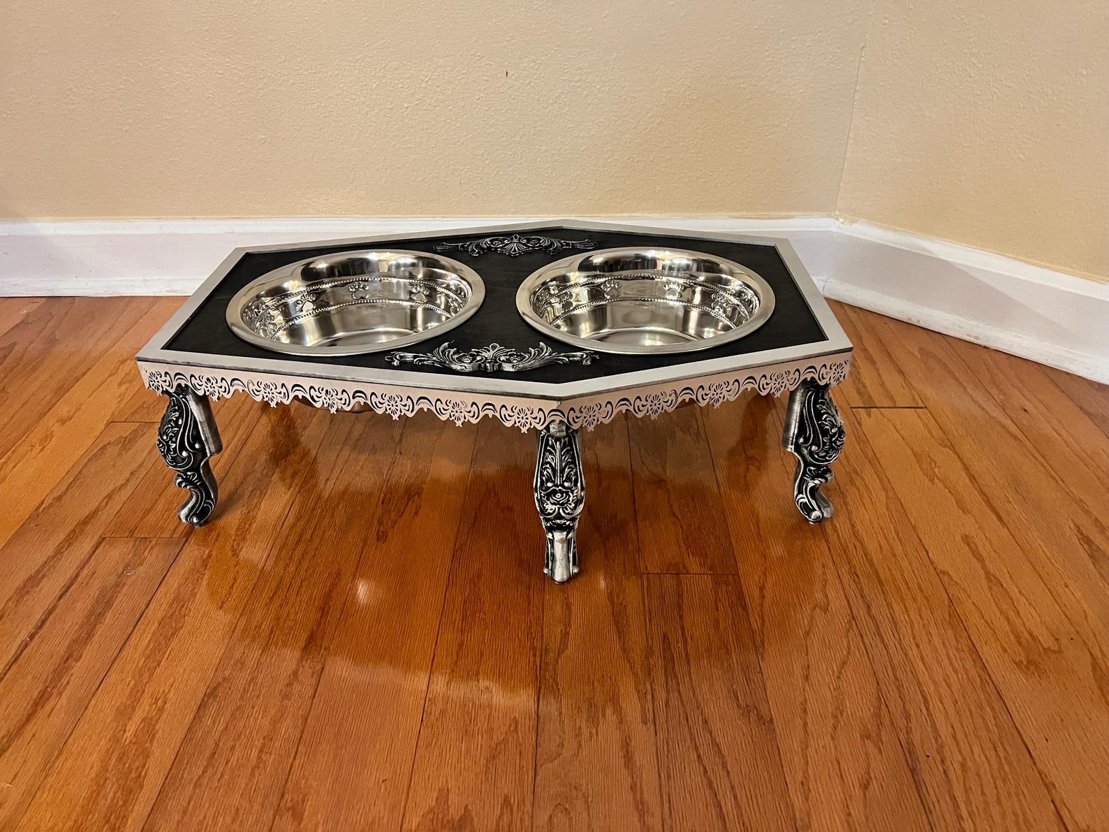 Large Coffin Shape Gothic Style Pet Feeder With Silver Filigree (bowls ...