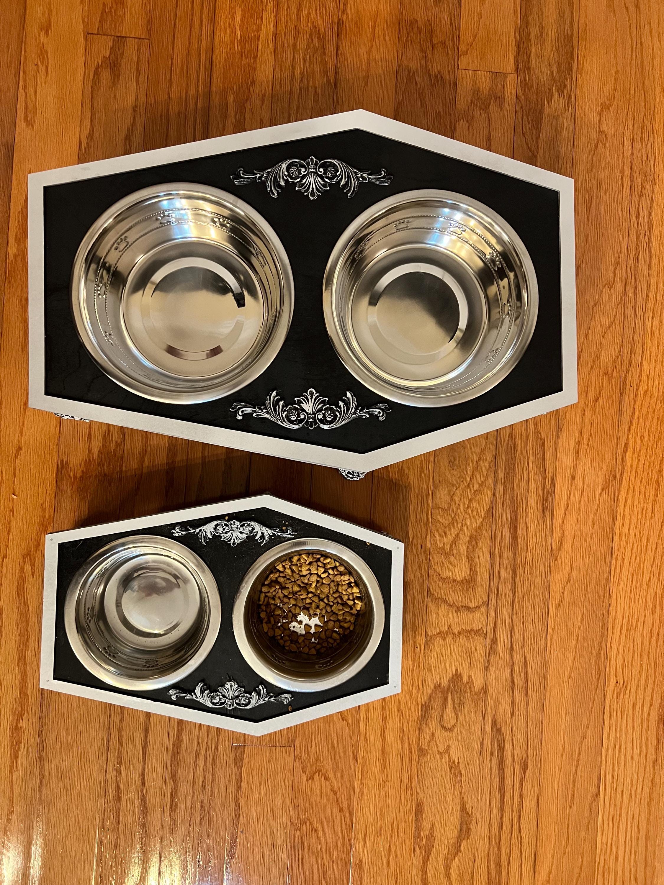 Large Coffin Shape Gothic Style Pet Feeder With Silver Filigree (bowls ...
