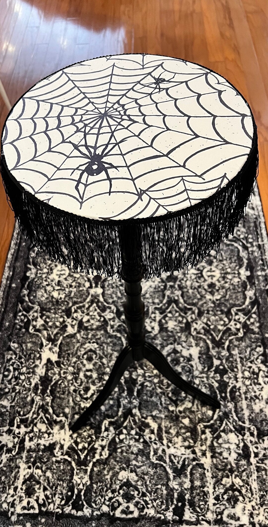 Spider Web With Black Fringe Marble Accent Table - Etsy