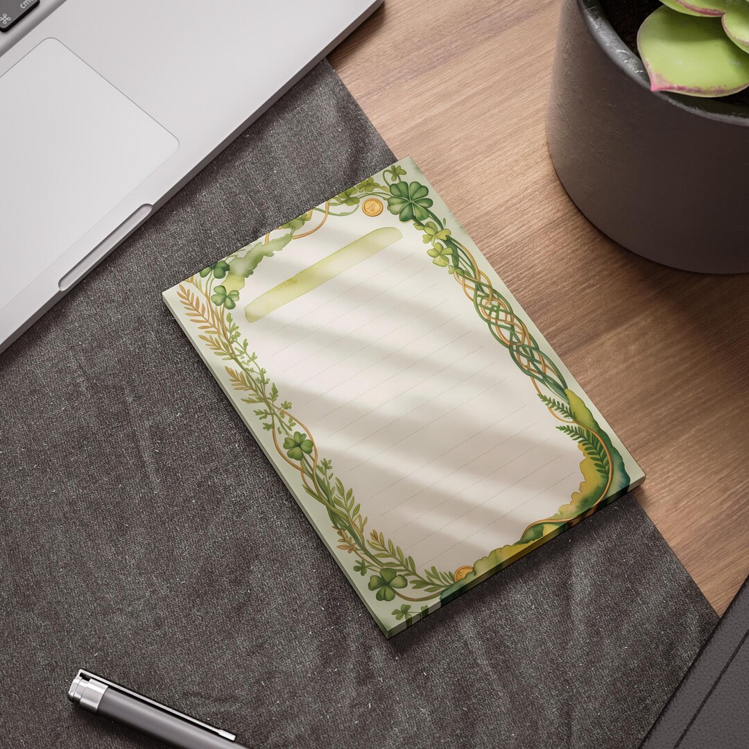 Celtic Clover Floral Notepad - Lined Post-it® Note Pads for St. Patrick ...