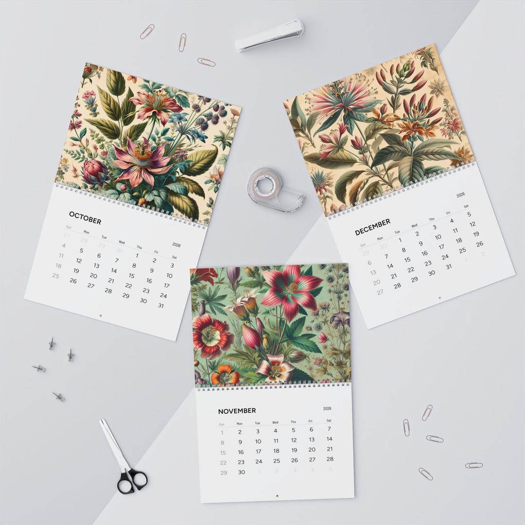 Vintage Floral Wall Calendar 2026 | Antique Botanical Art Monthly ...