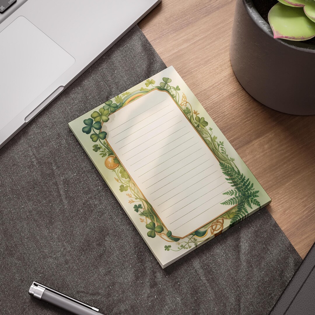 Botanical Lined Post-it® Note Pad - Green Clover & Fern Decorative ...