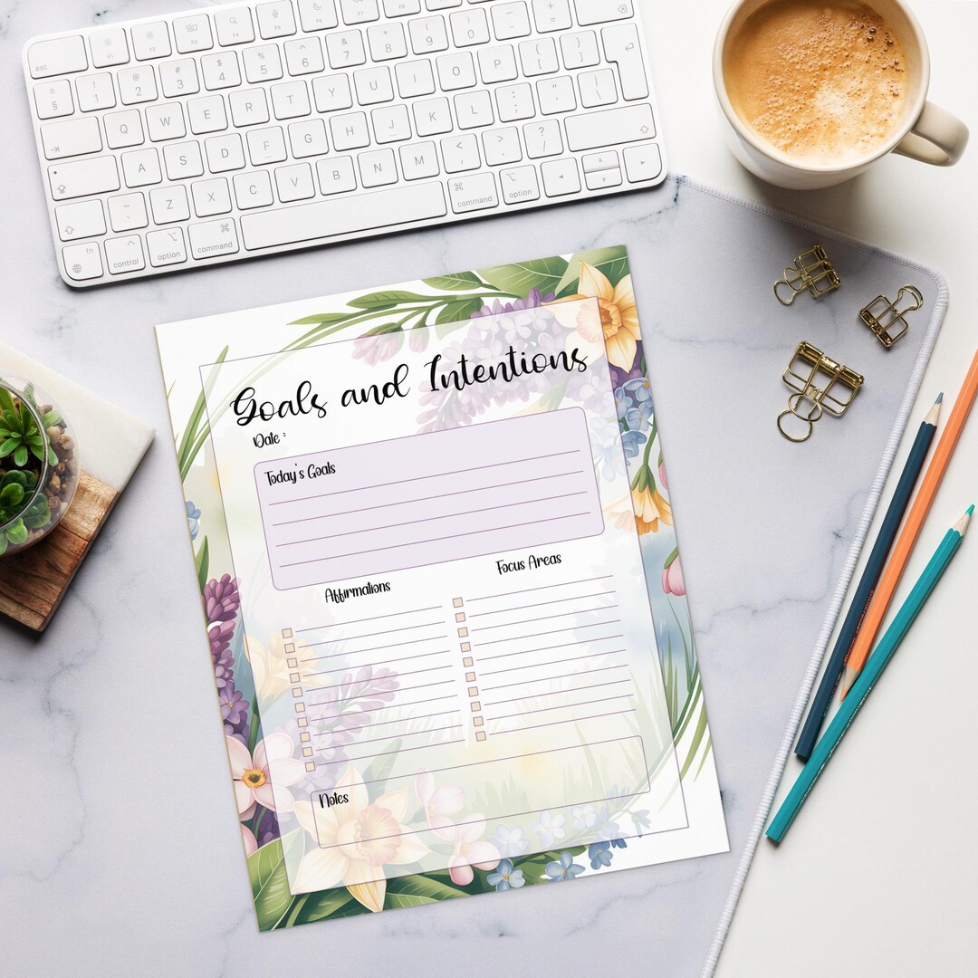 Floral Border Goals and Intentions With Today's Goals, Affirmations ...