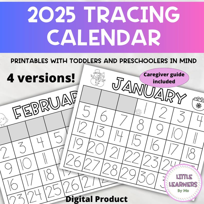 2025 Number Tracing Calendar Printable | Preschool Learning Calendar ...