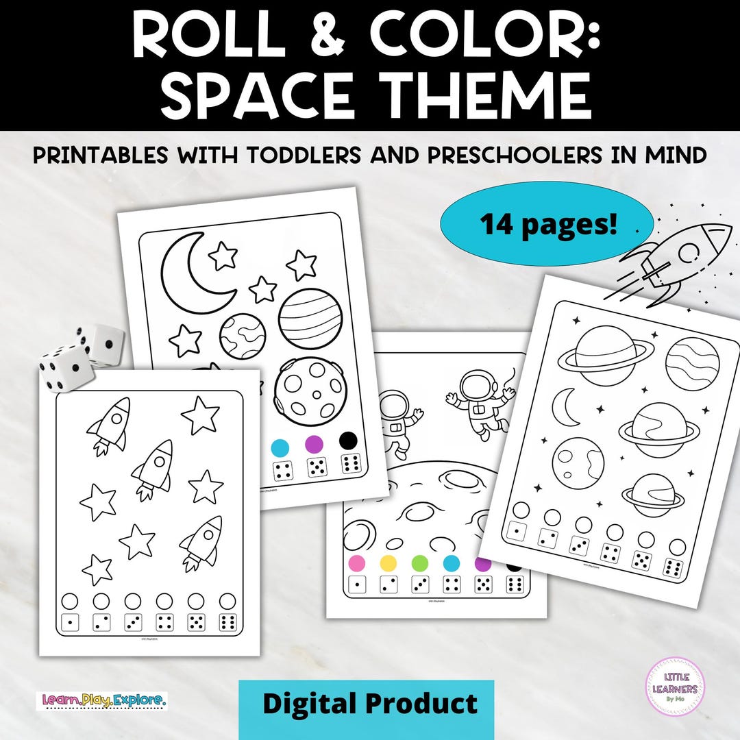 Roll & Color Space Theme Printable – Dice Game for Toddlers and ...