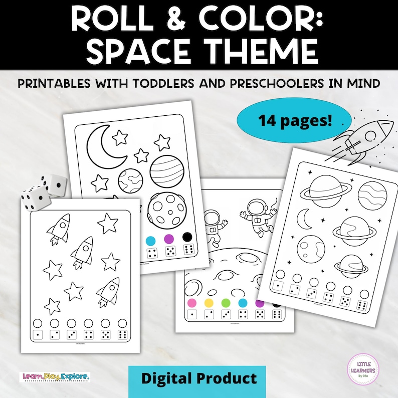 Roll & Color Space Theme Printable – Dice Game for Toddlers and ...