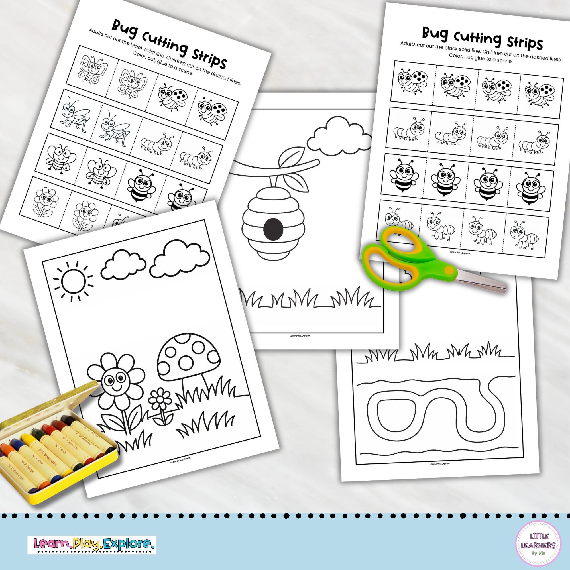 Bug Cutting Strips Printable | Fine Motor Scissor Practice for Toddlers ...