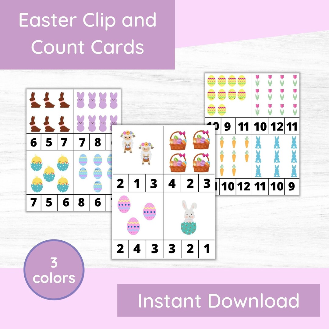 Easter Clip and Count Cards, Montessori Activity, Toddler and Preschool ...